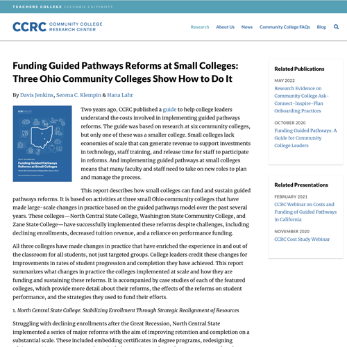 Funding Guided Pathways Reforms at Small Colleges: Three Ohio Community ...